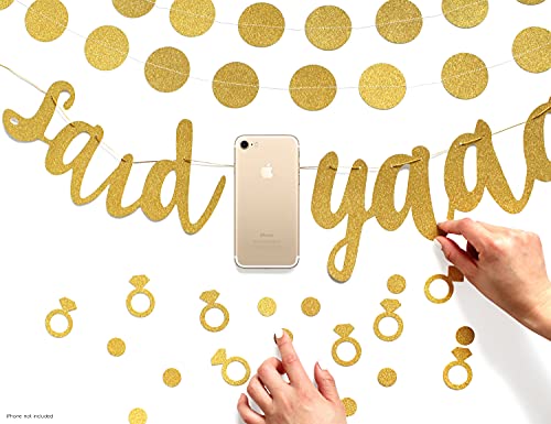 She Said Yaaas Banner, Garland & Confetti Set - Bachelorette, Engagement or Wedding Party Decorations - Sparkly Decorations with Super Fun Diamond Ring & Circle Confetti (Gold)