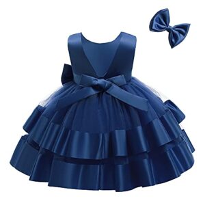 WZSYGDTC 3M-6T Flower Girl Ruffle Lace Tulle Dresses Thanksgiving Day Dress Christmas Tutu Gown Toddler Formal Dress (Navy, 3 Months-6 Months)