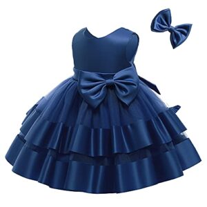 WZSYGDTC 3M-6T Flower Girl Ruffle Lace Tulle Dresses Thanksgiving Day Dress Christmas Tutu Gown Toddler Formal Dress (Navy, 3 Months-6 Months)