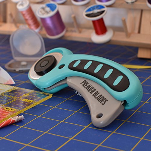 Premier Blades 45mm Rotary Cutter Tool (5 Extra Blades Included) Ergonomic Soft Handle Stainless Steel Blades- Perfect for Quilting & Cutting Fabric, Paper, Leather, and More!