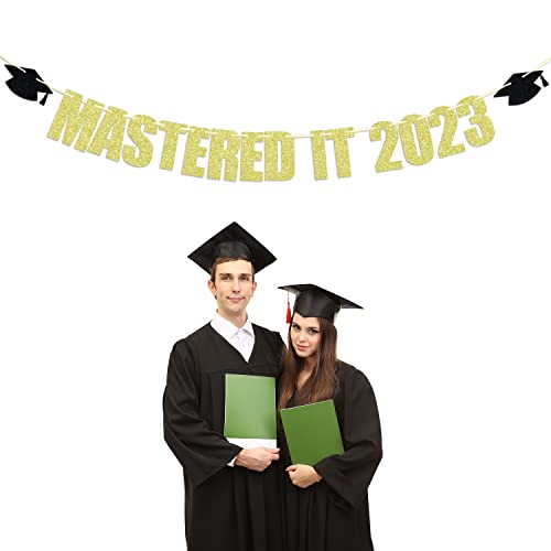 Mastered It 2023 Banner, Masters, Happy Master Degree, Glittery Class of 2023 Graduation Party Decorations Supplies