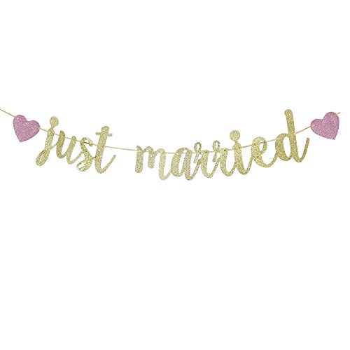 Just Married Banner-Romantic Wedding Sign,Bridal Shower Engagement Bunting Photo Booth Props.