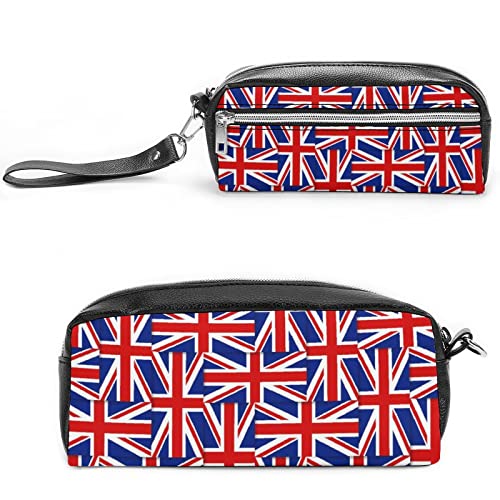 British Flag Pattern Pen Pouch Makeup Organizer Cosmetic Handbag with Lanyard Large Capacity Bag Portable Gift for Office Travel