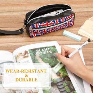 British Flag Pattern Pen Pouch Makeup Organizer Cosmetic Handbag with Lanyard Large Capacity Bag Portable Gift for Office Travel