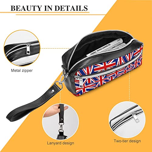 British Flag Pattern Pen Pouch Makeup Organizer Cosmetic Handbag with Lanyard Large Capacity Bag Portable Gift for Office Travel