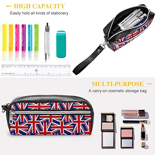 British Flag Pattern Pen Pouch Makeup Organizer Cosmetic Handbag with Lanyard Large Capacity Bag Portable Gift for Office Travel