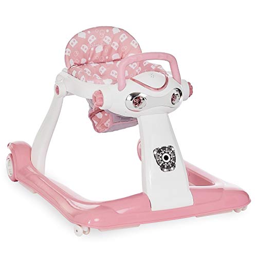 Dream On Me 2-in-1 Charlie Baby Walker, Easy Convertible Baby Walker, Walk Behind, Height Adjustable, Speed Adjusting Wheels, 360-degree Rotating Seat, Pink