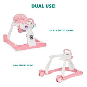 Dream On Me 2-in-1 Charlie Baby Walker, Easy Convertible Baby Walker, Walk Behind, Height Adjustable, Speed Adjusting Wheels, 360-degree Rotating Seat, Pink