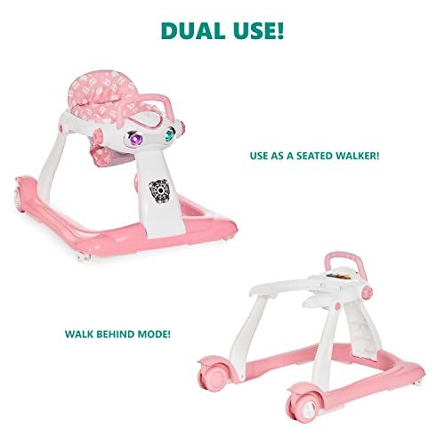 Dream On Me 2-in-1 Charlie Baby Walker, Easy Convertible Baby Walker, Walk Behind, Height Adjustable, Speed Adjusting Wheels, 360-degree Rotating Seat, Pink