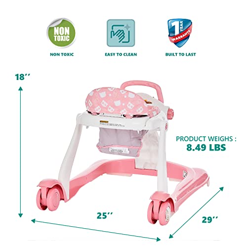 Dream On Me 2-in-1 Charlie Baby Walker, Easy Convertible Baby Walker, Walk Behind, Height Adjustable, Speed Adjusting Wheels, 360-degree Rotating Seat, Pink