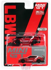 truescale miniatures gt-r r35 type 2 lb works rear wing ver 3 lb work livery 2.0 red met. & black w/stripes ltd ed to 3600 pcs 1/64 diecast model car by tsm mgt00345