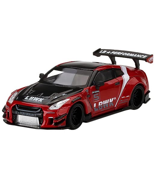 Truescale Miniatures GT-R R35 Type 2 LB Works Rear Wing ver 3 LB Work Livery 2.0 Red Met. & Black w/Stripes Ltd Ed to 3600 pcs 1/64 Diecast Model Car by TSM MGT00345