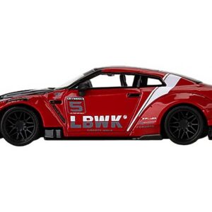 Truescale Miniatures GT-R R35 Type 2 LB Works Rear Wing ver 3 LB Work Livery 2.0 Red Met. & Black w/Stripes Ltd Ed to 3600 pcs 1/64 Diecast Model Car by TSM MGT00345