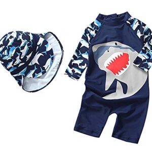 Baby Toddler Boys Girls One Piece Swimsuit Set Swimwear Shark Bathing Suit Rash Guards Sunsuit with Hat UPF 50+ (Shark, 3-6 Months)