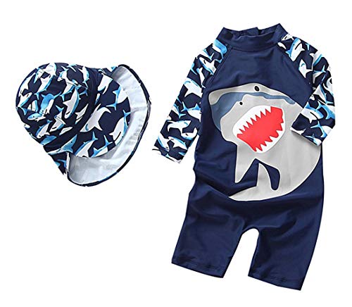 Baby Toddler Boys Girls One Piece Swimsuit Set Swimwear Shark Bathing Suit Rash Guards Sunsuit with Hat UPF 50+ (Shark, 3-6 Months)