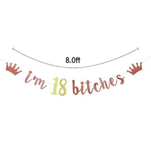 I'm 18 Bitches Banner, 18th Birthday Party Decor, Funny Eighteen Years Old Birthday Banner, Girl's 18th Birthday Party Decorations (Rose Gold)