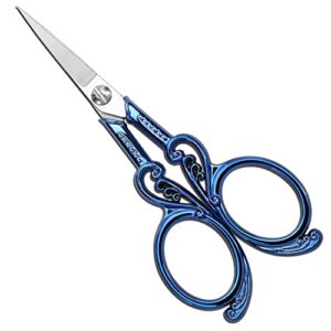 youguom precision embroidery scissors, small sharp pointed tip detail shears for sewing craft artwork needlework yarn thread snips little diy handy tool, 4.5in blue vintage scissor