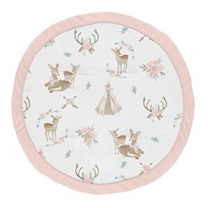 sweet jojo designs blush pink, mint green and white boho watercolor playmat tummy time baby and infant play mat for woodland deer floral collection