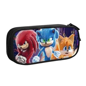 youth pencil case, cartoon hedgehog double zipper storage bag unisex