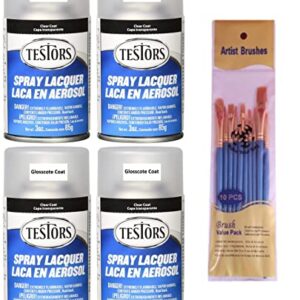 Testors TES1261 Glosscote Spray Enamel 3oz, Clear Coat (Pack of 4) - with Make Your Day Paint Brush Set