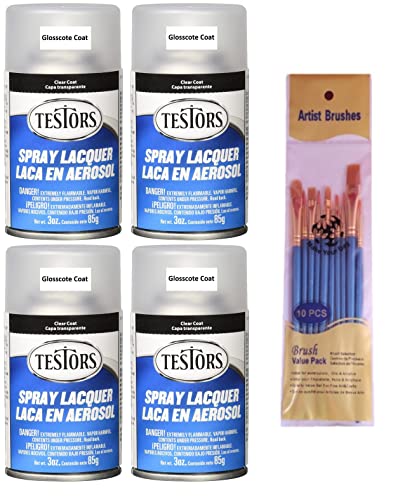 Testors TES1261 Glosscote Spray Enamel 3oz, Clear Coat (Pack of 4) - with Make Your Day Paint Brush Set