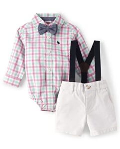 gymboree,long sleeve bodysuit and chino shorts set,tea plaid/white,9-12 months