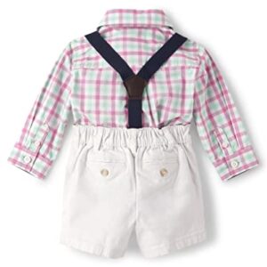 Gymboree,Long Sleeve Bodysuit and Chino Shorts Set,Tea Plaid/White,9-12 Months