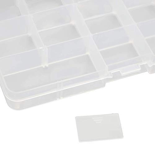 6-Pack Clear Plastic Jewelry Organizer Box with Adjustable Dividers for Bead, Nail Art, Crafts, Diamond Painting, Fishing Tackle Storage Box, (15 Grids, 6.8" x 0.8" x 3.9")