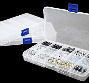 6-Pack Clear Plastic Jewelry Organizer Box with Adjustable Dividers for Bead, Nail Art, Crafts, Diamond Painting, Fishing Tackle Storage Box, (15 Grids, 6.8" x 0.8" x 3.9")