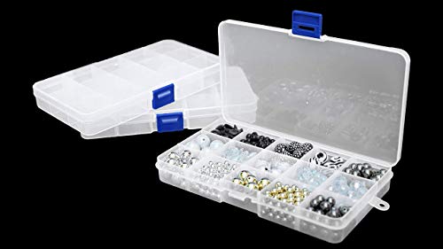 6-Pack Clear Plastic Jewelry Organizer Box with Adjustable Dividers for Bead, Nail Art, Crafts, Diamond Painting, Fishing Tackle Storage Box, (15 Grids, 6.8" x 0.8" x 3.9")