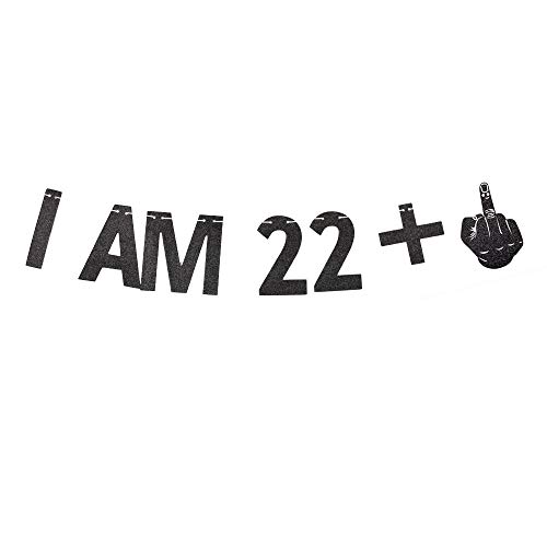 I AM 22+1 Banner, 23rd Birthday Party Sign Funny/Gag 23rd Bday Party Decorations Gliter Paper Backdrops (Black)