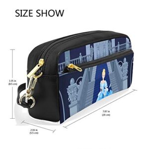 Kuizee Pencil Case Pouch Pen Bag Pen Case ﻿Cinderella Runs Away Fairy Tale Small Students Stationery Pouch Zipper Bag School Office PU Leather 8 Inch