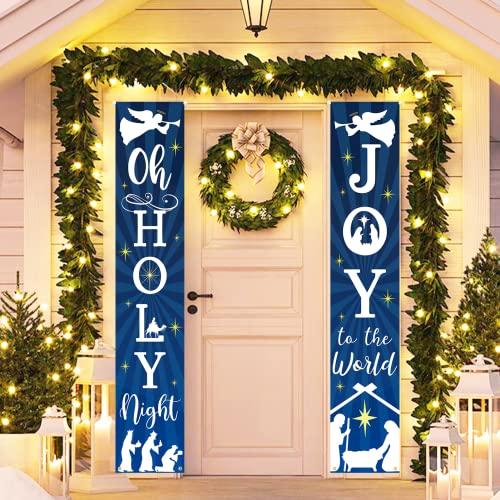 DAZONGE Nativity Scenes Christmas Decorations - Manger Scene Outdoor Christmas Decor - Holy Night Religious Christmas Porch Banners / Signs for Front Door Yard Garage