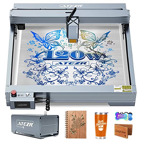 ATEZR P20 Plus 120W Laser Cutter with KA Air Assist, 20-24W Laser Power Laser Cutting and Engraving Machine for Wood and Metal, Large Working Area 17 x17 inch Compressed Spot Laser Engraver-Grey