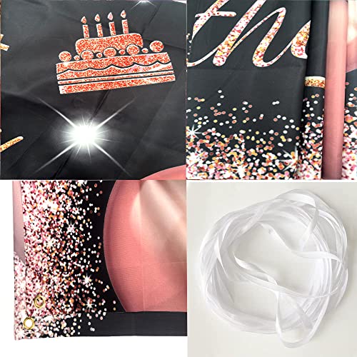 Happy 31st Birthday Backdrop Banner Black Pink 31th Sign Poster 31 Birthday Party Supplies for Anniversary Photo Booth Photography Background Birthday Party Decorations, 72.8 x 43.3 Inch