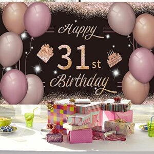 Happy 31st Birthday Backdrop Banner Black Pink 31th Sign Poster 31 Birthday Party Supplies for Anniversary Photo Booth Photography Background Birthday Party Decorations, 72.8 x 43.3 Inch