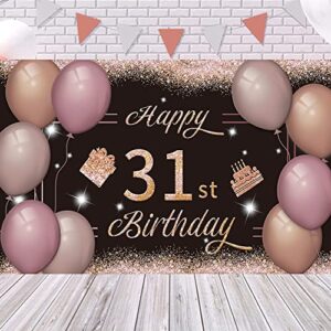 Happy 31st Birthday Backdrop Banner Black Pink 31th Sign Poster 31 Birthday Party Supplies for Anniversary Photo Booth Photography Background Birthday Party Decorations, 72.8 x 43.3 Inch