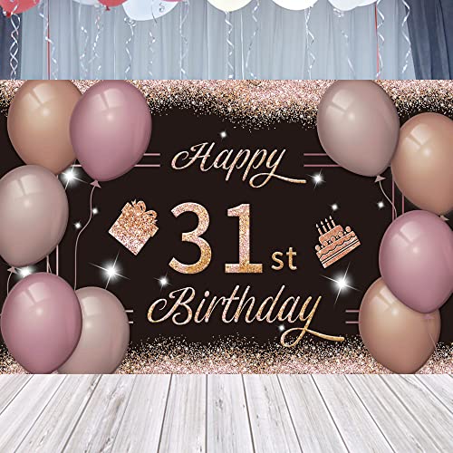 Happy 31st Birthday Backdrop Banner Black Pink 31th Sign Poster 31 Birthday Party Supplies for Anniversary Photo Booth Photography Background Birthday Party Decorations, 72.8 x 43.3 Inch