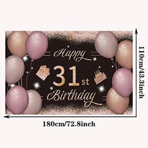 Happy 31st Birthday Backdrop Banner Black Pink 31th Sign Poster 31 Birthday Party Supplies for Anniversary Photo Booth Photography Background Birthday Party Decorations, 72.8 x 43.3 Inch