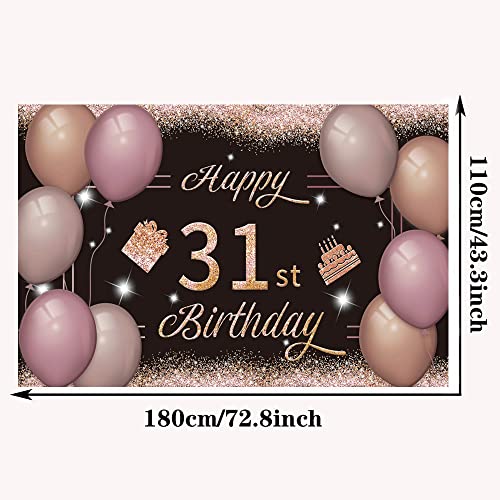 Happy 31st Birthday Backdrop Banner Black Pink 31th Sign Poster 31 Birthday Party Supplies for Anniversary Photo Booth Photography Background Birthday Party Decorations, 72.8 x 43.3 Inch