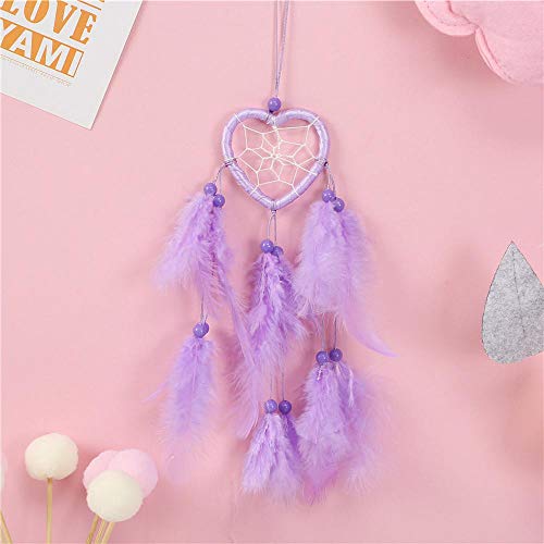 Heart-Shaped Dream Capture Purple Dream Catcher Cord Handmade Dreamcatcher for Bedroom Car Accessories, Decor Ornament,8.58x2.34in