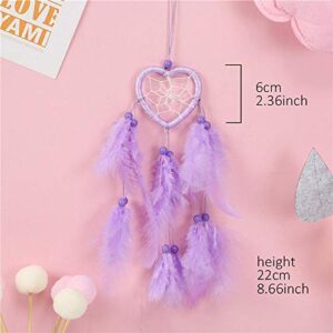 Heart-Shaped Dream Capture Purple Dream Catcher Cord Handmade Dreamcatcher for Bedroom Car Accessories, Decor Ornament,8.58x2.34in