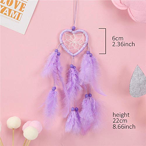 Heart-Shaped Dream Capture Purple Dream Catcher Cord Handmade Dreamcatcher for Bedroom Car Accessories, Decor Ornament,8.58x2.34in