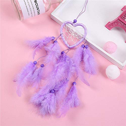 Heart-Shaped Dream Capture Purple Dream Catcher Cord Handmade Dreamcatcher for Bedroom Car Accessories, Decor Ornament,8.58x2.34in