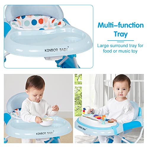 KINBOR BABY Walkers Foldable Activity Walker - 2-in-1 Baby Sit-to–Stand or Push-Behind Step Seated with Fun Toys and Activity Tray for Boys