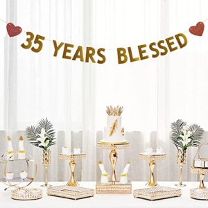 Betteryanzi Gold 35 Years Blessed Banner,Pre-strung,35th Birthday / Wedding Anniversary Party Decorations Supplies,Gold Glitter Paper Garlands Backdrops,Letters Gold 35 YEARS BLESSED