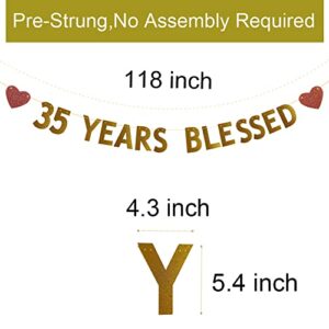 Betteryanzi Gold 35 Years Blessed Banner,Pre-strung,35th Birthday / Wedding Anniversary Party Decorations Supplies,Gold Glitter Paper Garlands Backdrops,Letters Gold 35 YEARS BLESSED