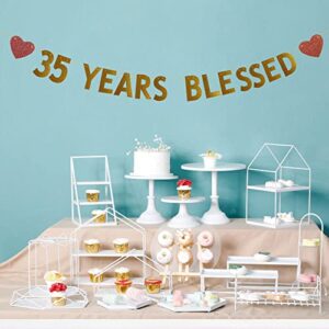 Betteryanzi Gold 35 Years Blessed Banner,Pre-strung,35th Birthday / Wedding Anniversary Party Decorations Supplies,Gold Glitter Paper Garlands Backdrops,Letters Gold 35 YEARS BLESSED