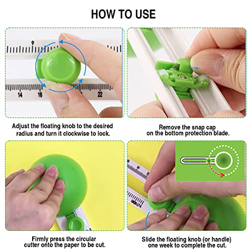 Circle Paper Cutter Circle Cutter for Paper Crafts Cut Circle Paper Trimmer Scrapbook Circle Cutter Rotary Paper Cutter Round Cutting Knife Card Cutter for DIY Crafts Cards(Include 3 Green Blade)