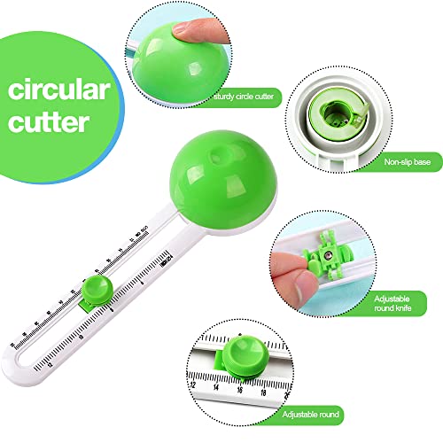 Circle Paper Cutter Circle Cutter for Paper Crafts Cut Circle Paper Trimmer Scrapbook Circle Cutter Rotary Paper Cutter Round Cutting Knife Card Cutter for DIY Crafts Cards(Include 3 Green Blade)